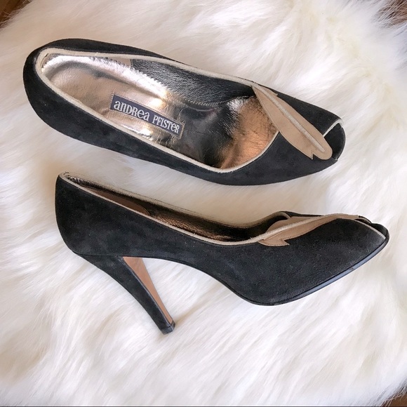 Shoes | Vintage Andrea Pfister Suede Peeptoe Pumps | Poshmark